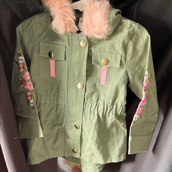 Little Lass | Jackets & Coats | Little Lass Olive Jacket With Pink ...